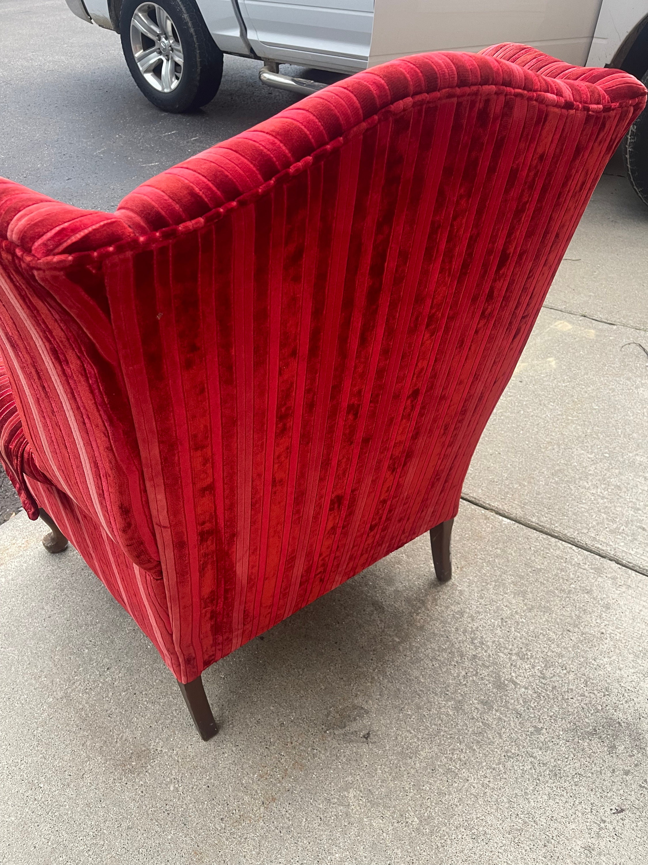 Vintage Red Velvet Queen Ann Winged Chair - Etsy