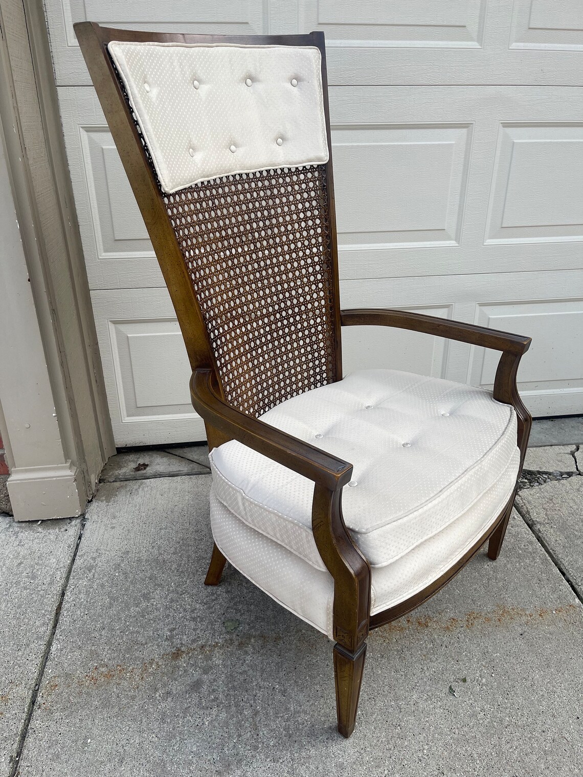 Vintage Mid-century Tufted High Back Cane Chair - Etsy