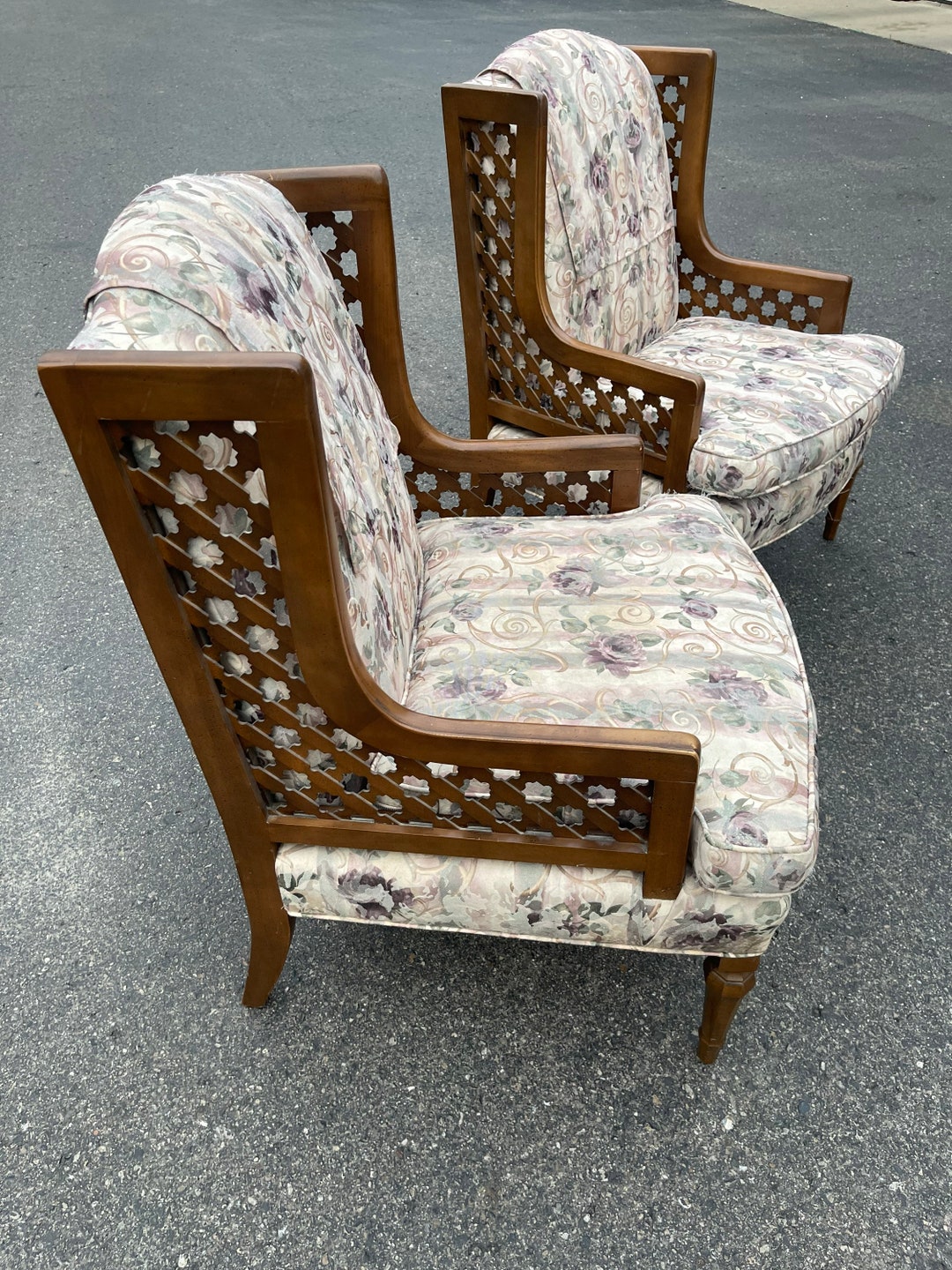2x Vintage Petite Lattice Cane Wood Side Occasional Chairs Project ...