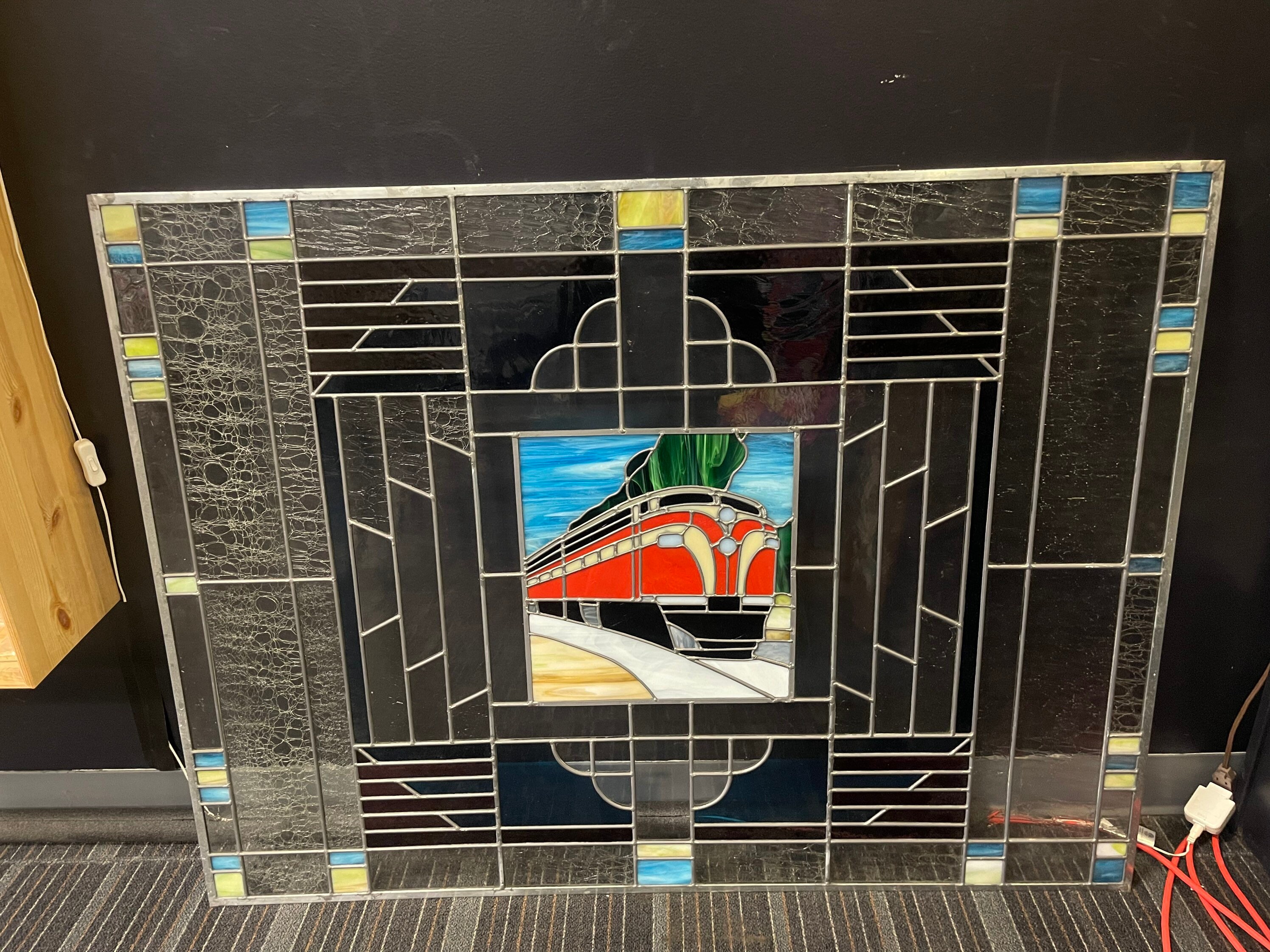 HUGE Art Deco Train Welded Stained Glass Fixture Window Panel Wall ...