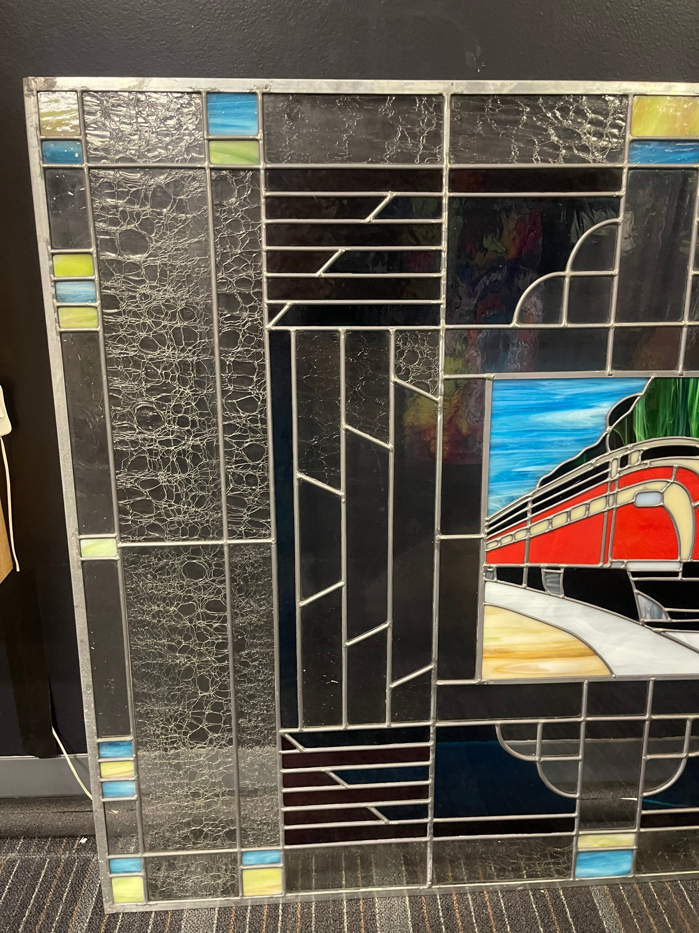 HUGE Art Deco Train Welded Stained Glass Fixture Window Panel Wall ...