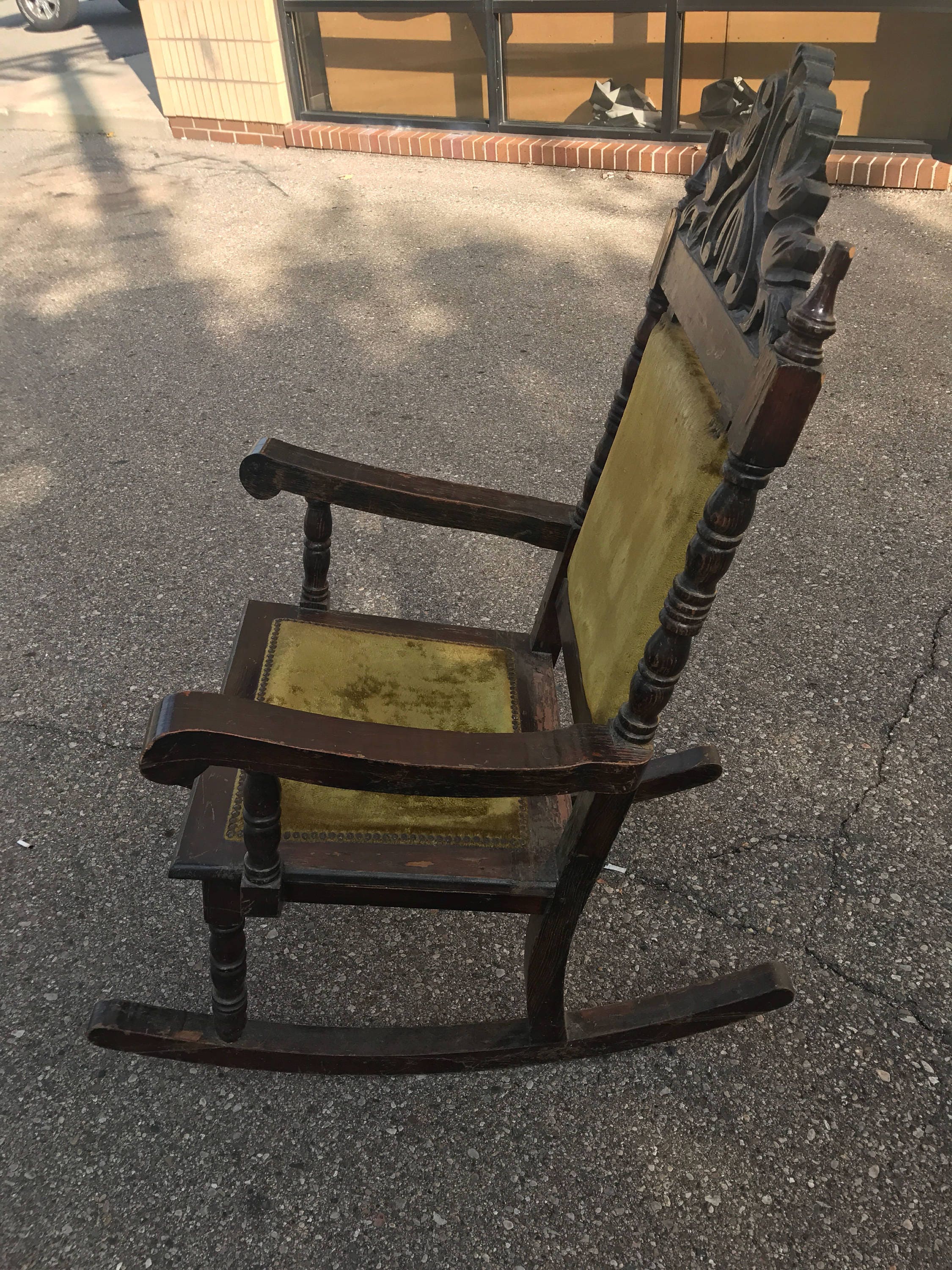 SUPER SALE Ornate Gothic Antique Large Carved Wood Velvet Rocking Chair ...