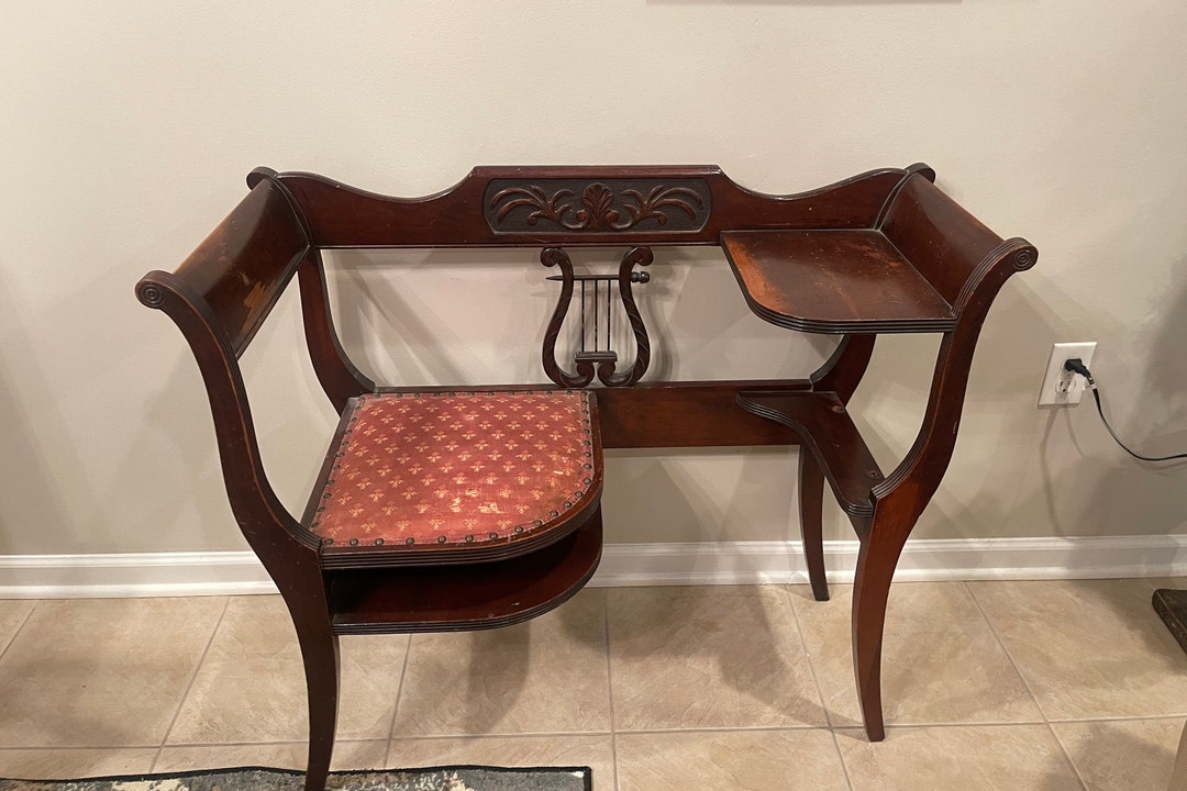 Vintage Antique Duncan Phyfe Harp Gossip Phone Chair Bench Table Etsy