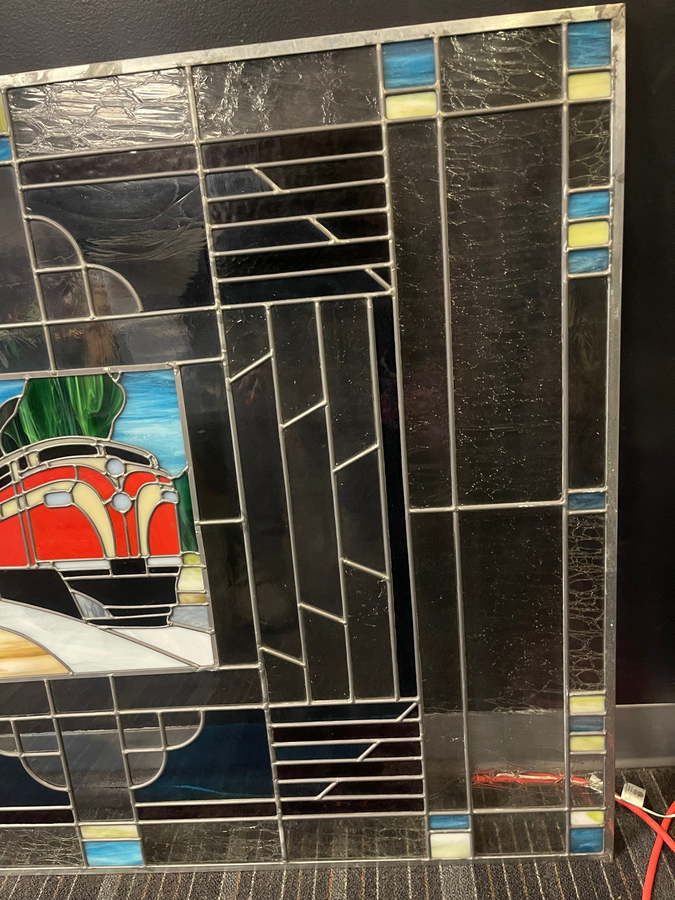 HUGE Art Deco Train Welded Stained Glass Fixture Window Panel Wall ...