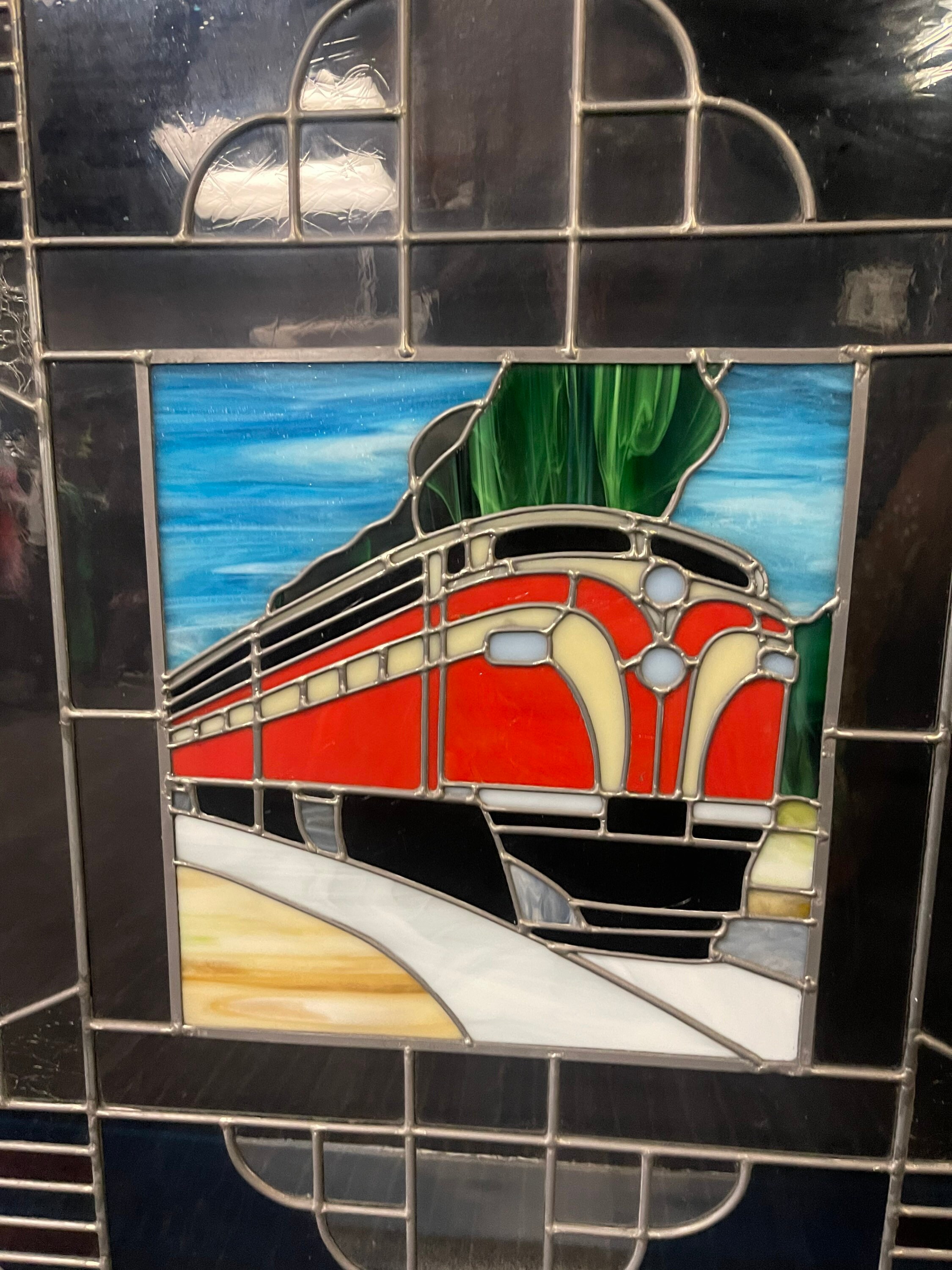 HUGE Art Deco Train Welded Stained Glass Fixture Window Panel Wall ...