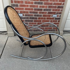 Mid-century Scroll Chrome Tubular Cane Rocking Chair - Etsy