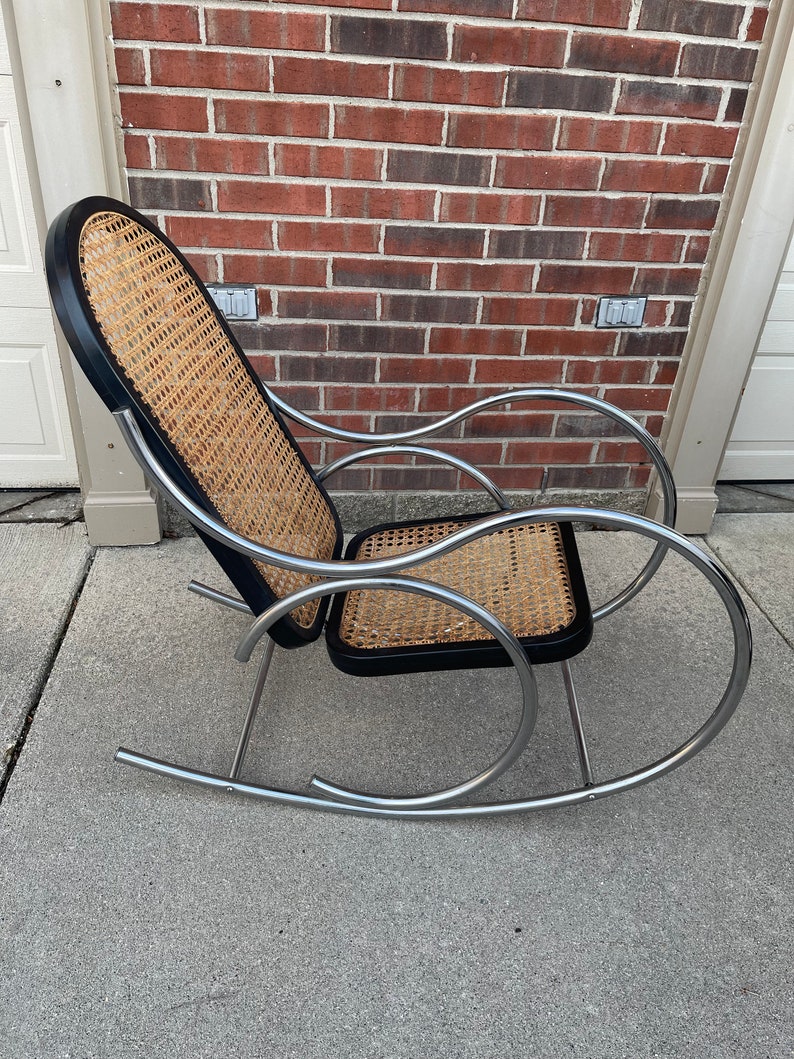 Mid-century Scroll Chrome Tubular Cane Rocking Chair - Etsy