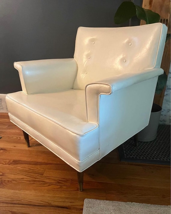 Mid-century Vinyl Tufted Tapered Leg Chair - Etsy