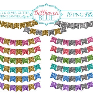 Gold and Silver Glitter Bunting Banner Clipart - Etsy