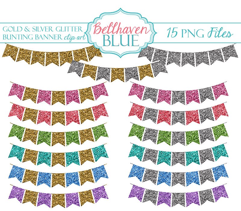 Gold and Silver Glitter Bunting Banner Clipart - Etsy