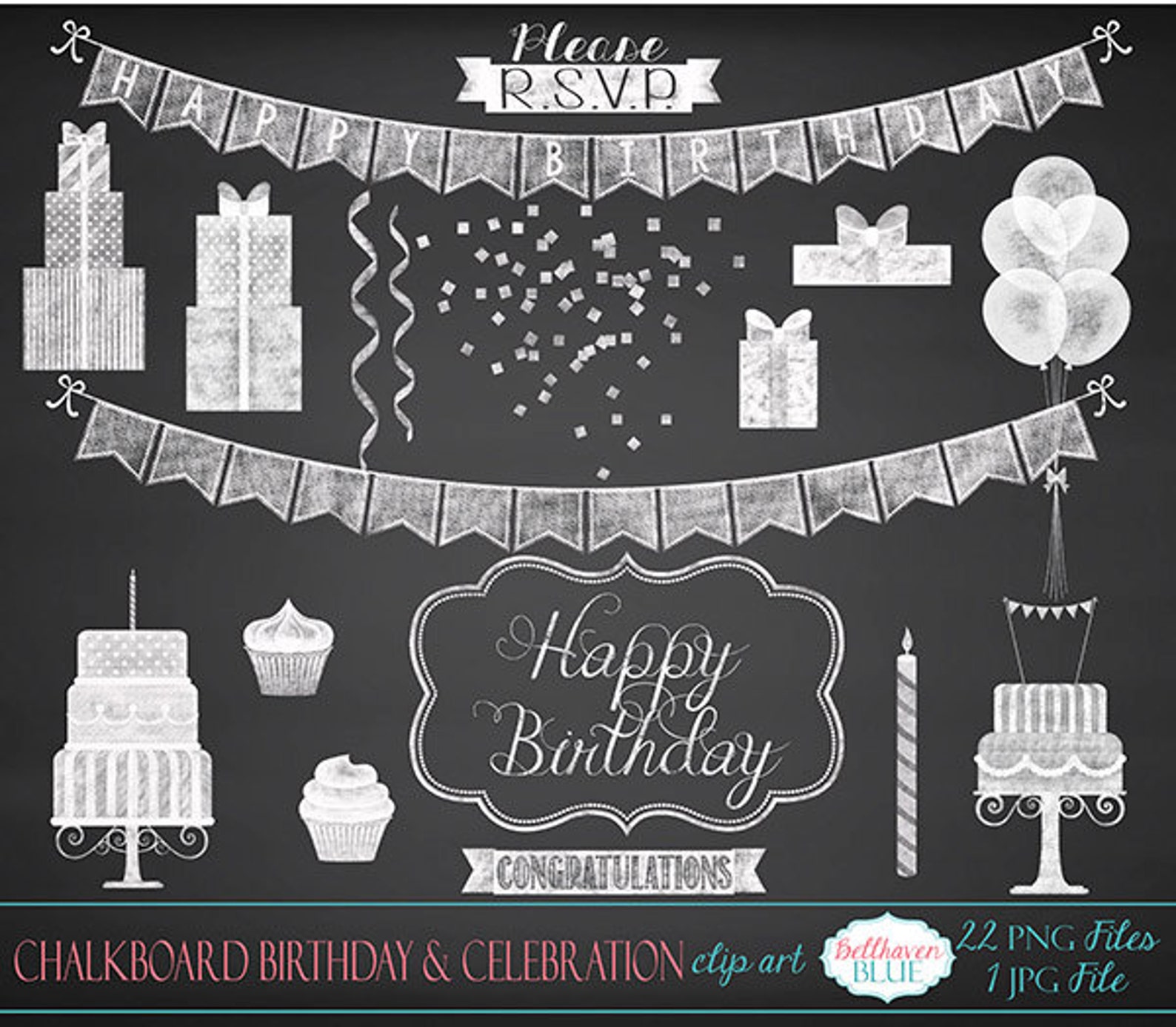 Chalkboard Birthday Celebration Clipart - Etsy