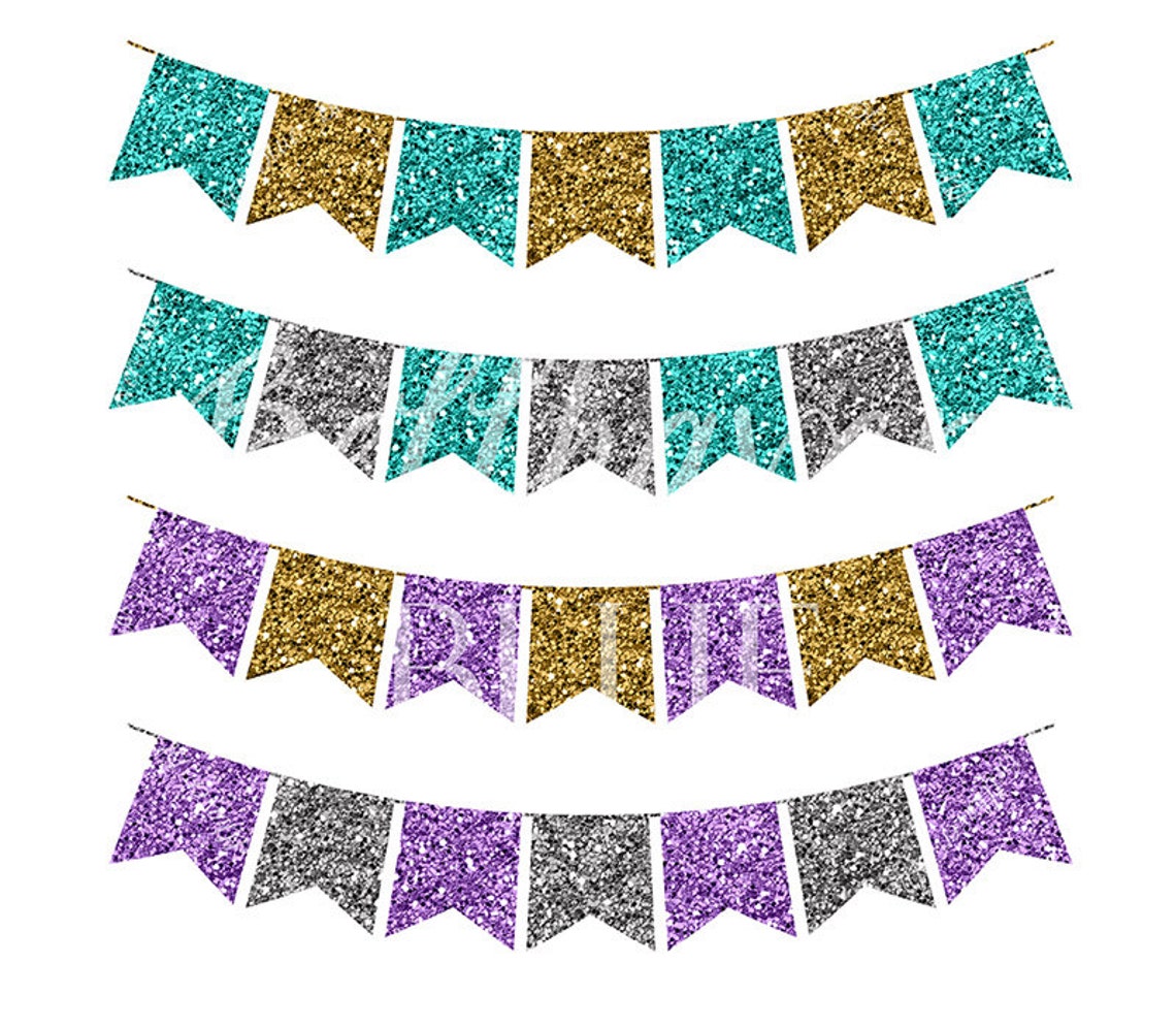 Gold and Silver Glitter Bunting Banner Clipart - Etsy