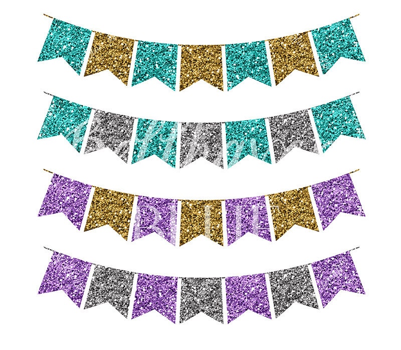 Gold and Silver Glitter Bunting Banner Clipart - Etsy