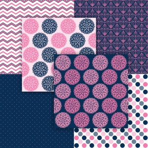 Pink and Navy Digital Paper - Etsy
