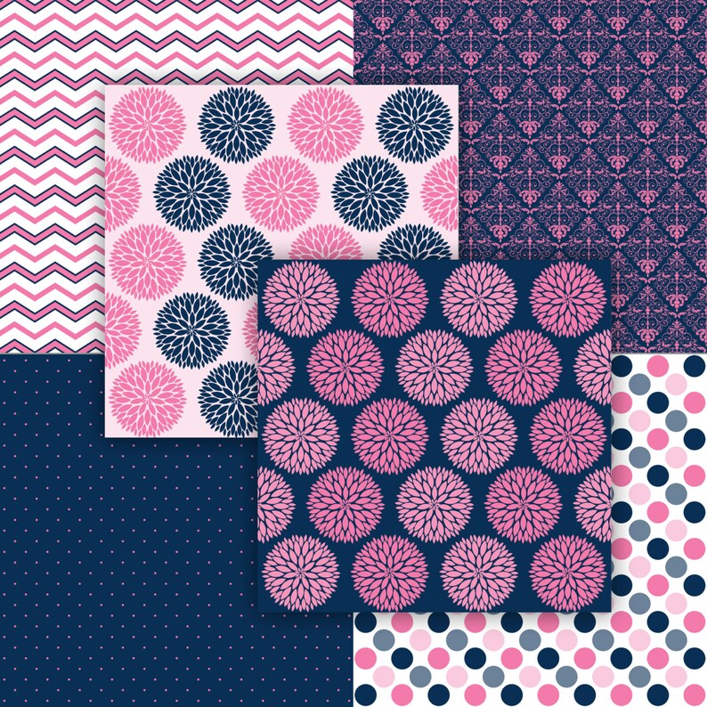 Pink and Navy Digital Paper - Etsy