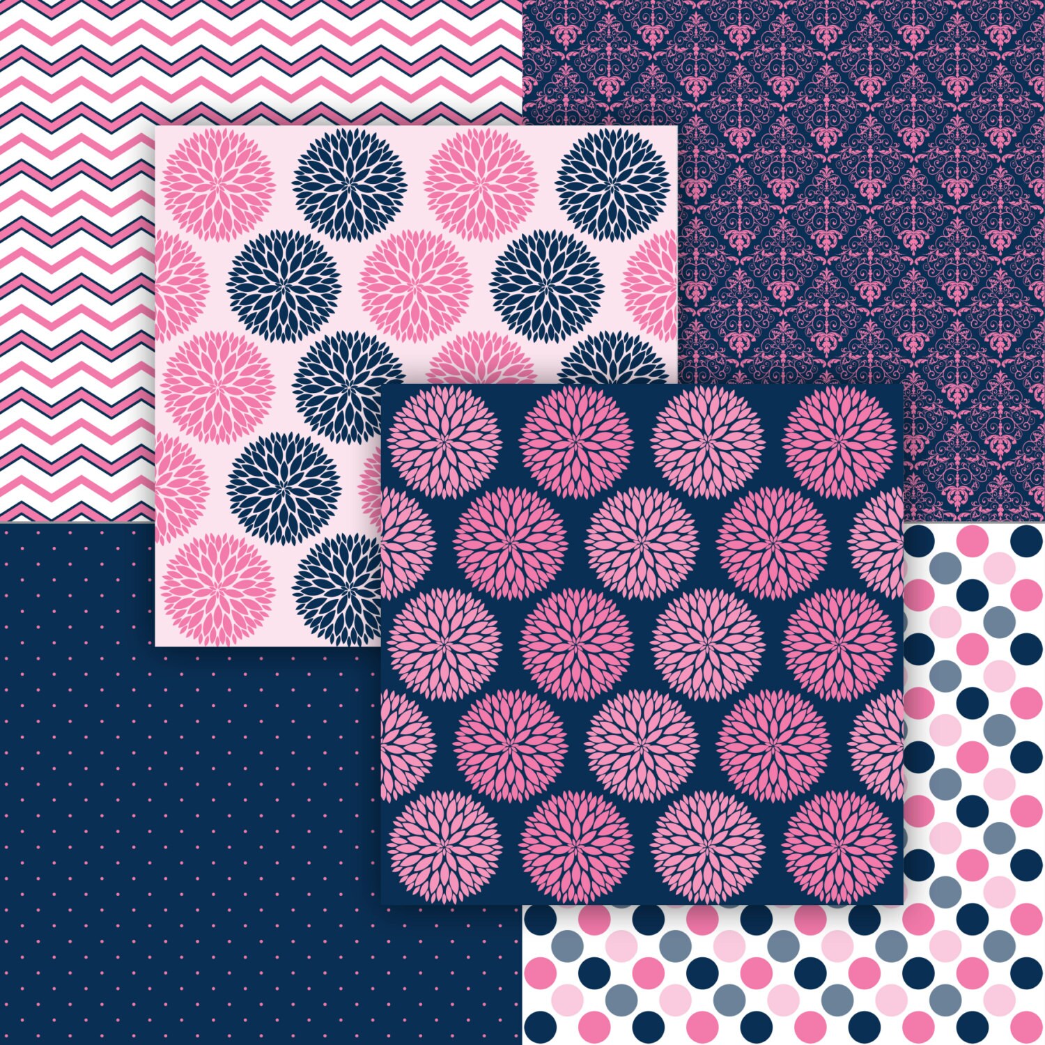 Pink and Navy Digital Paper - Etsy