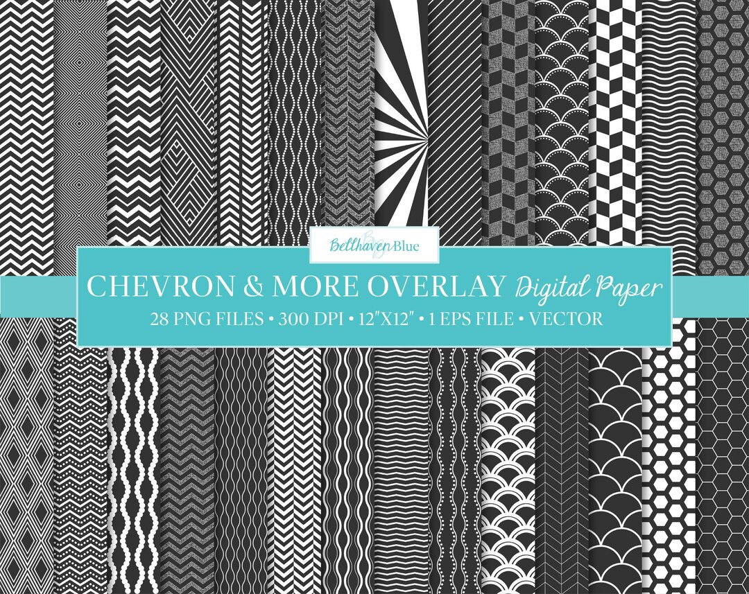 Chevron (and More) Overlay Digital Paper, 28 PNG Files, EPS Vector ...