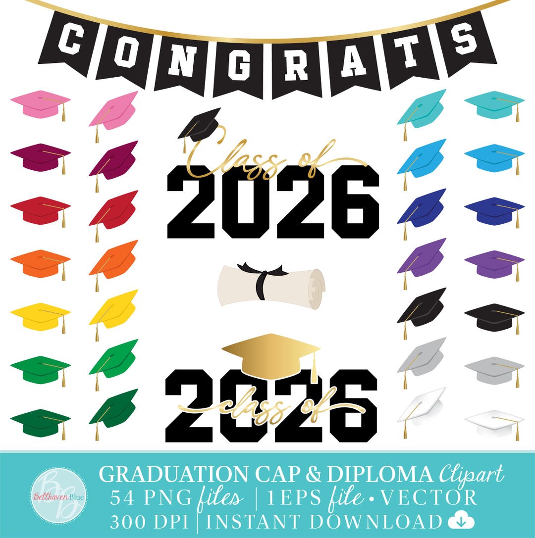 Graduation Cap and Diploma Clip Art, PNG, EPS, Vector, Cap, Tassel ...