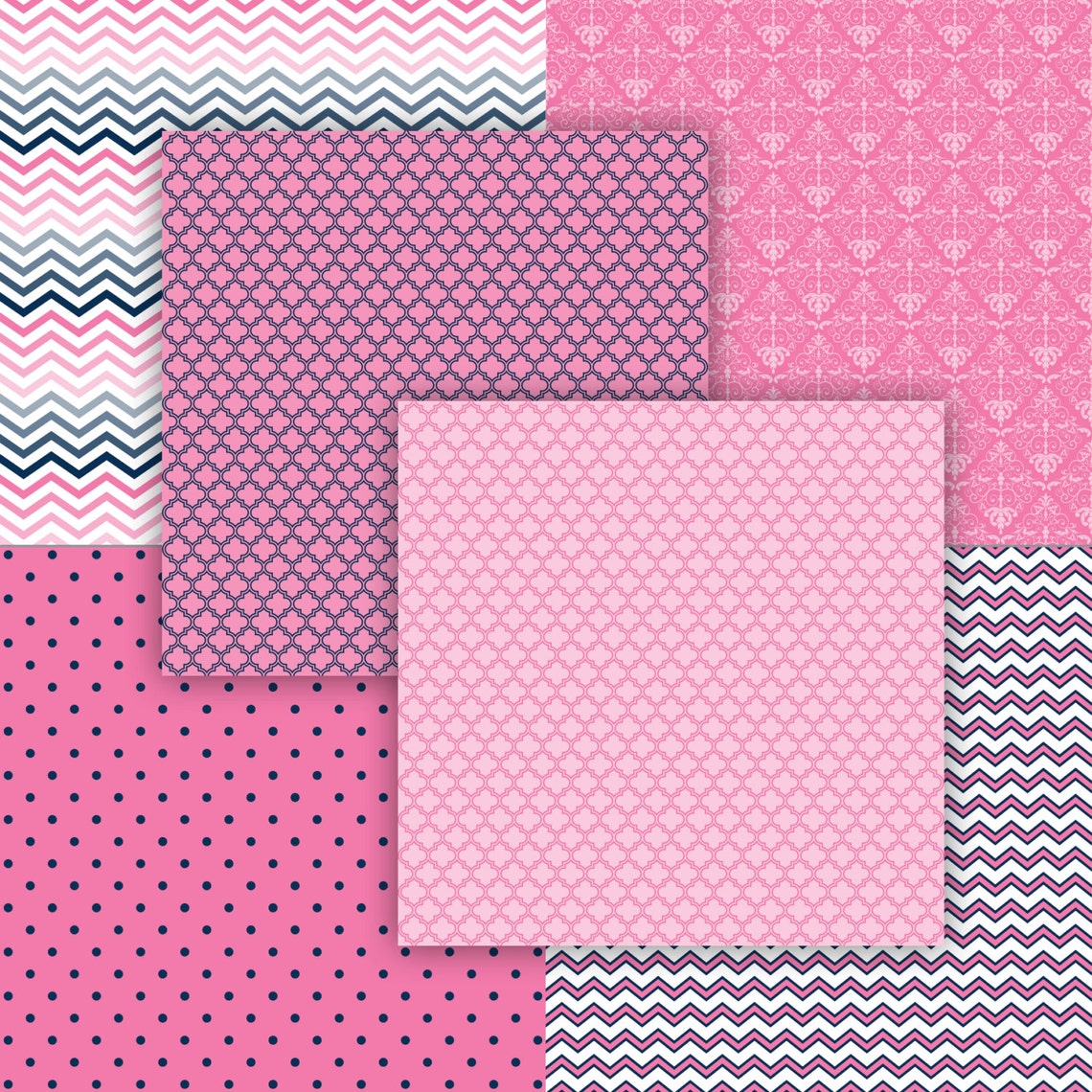 Pink and Navy Digital Paper - Etsy