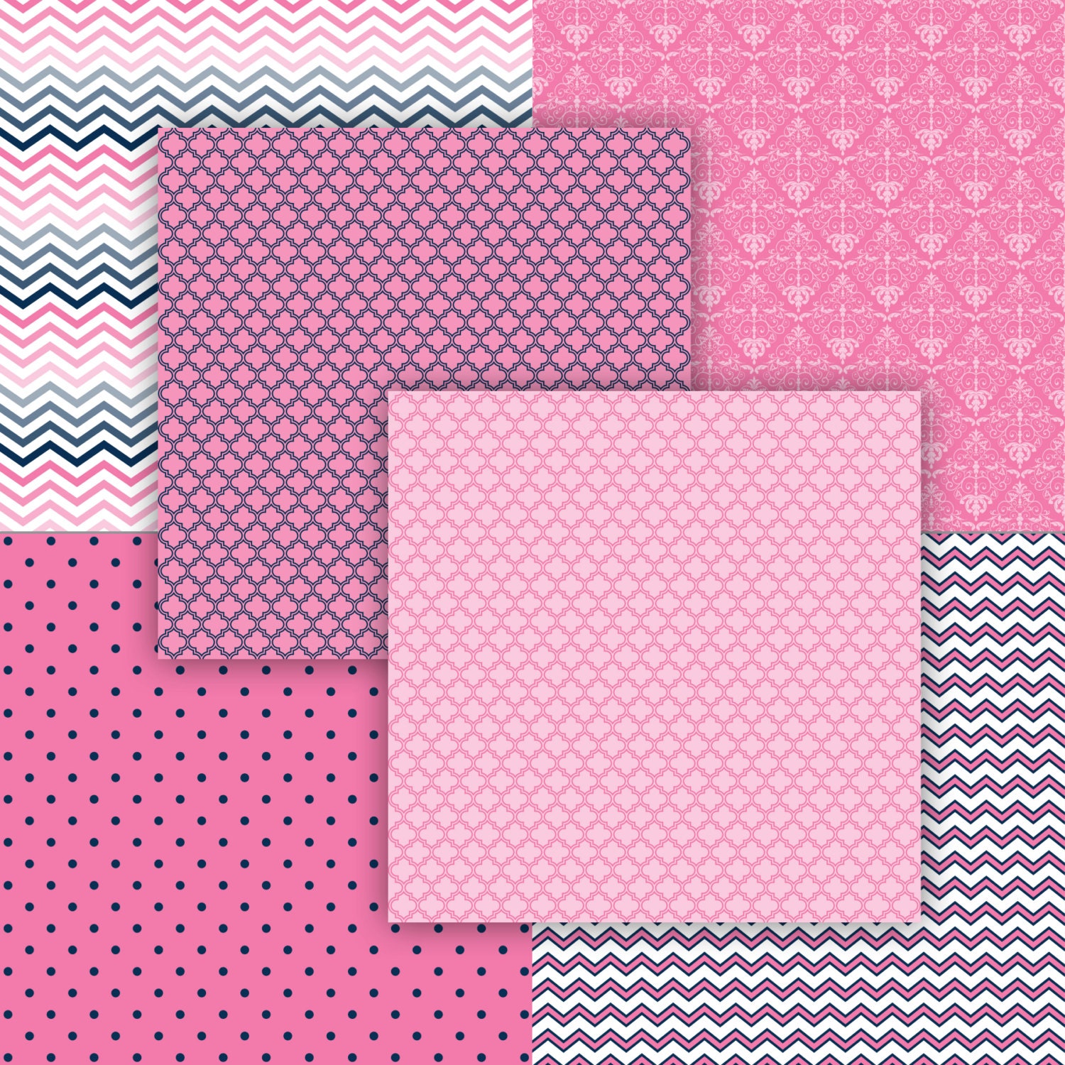 Pink and Navy Digital Paper - Etsy