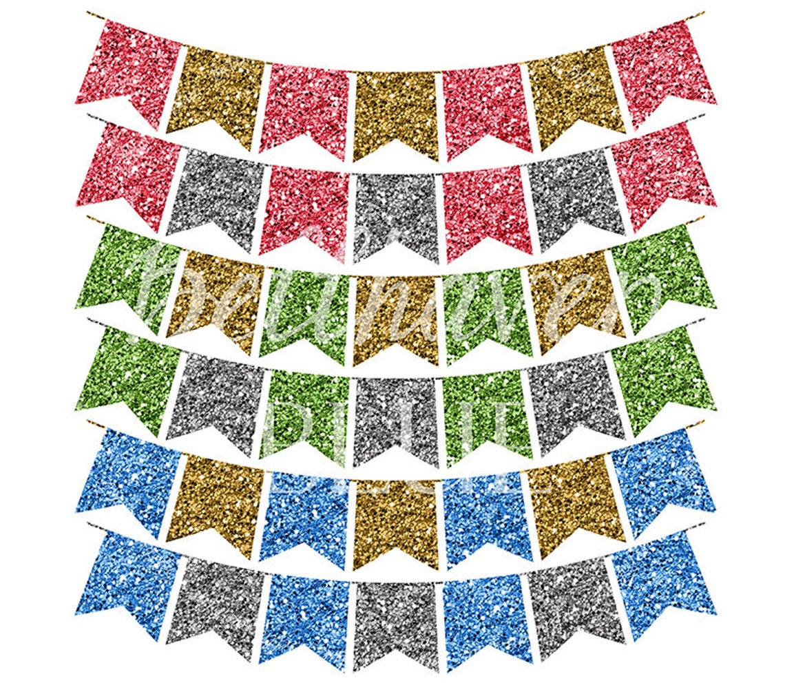 Gold and Silver Glitter Bunting Banner Clipart | Etsy