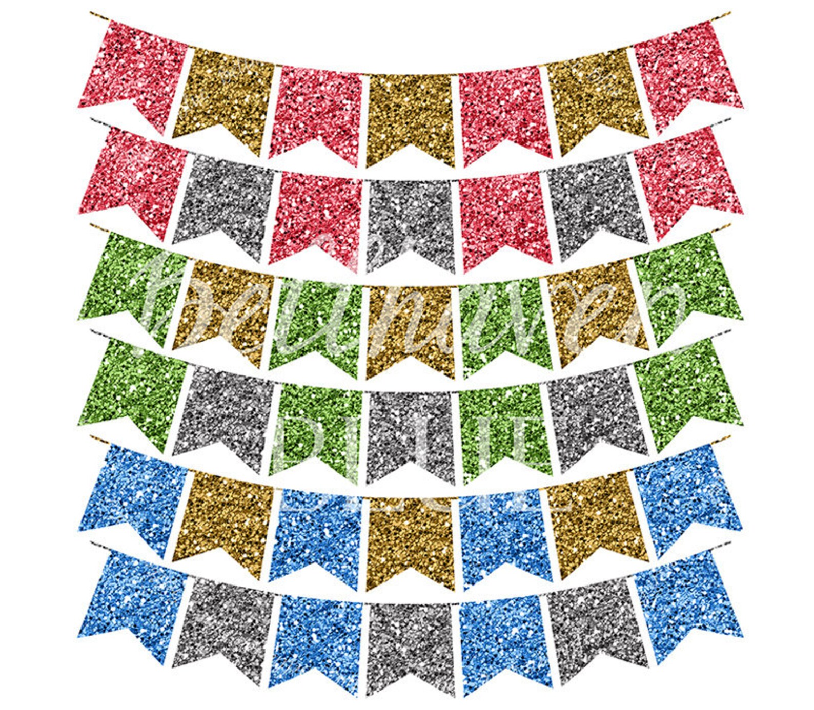 Gold and Silver Glitter Bunting Banner Clipart - Etsy