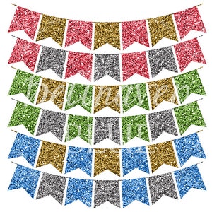 Gold and Silver Glitter Bunting Banner Clipart - Etsy