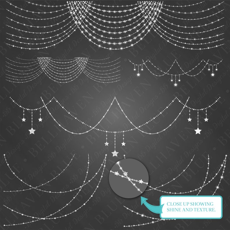 Chalkboard Star String Light & Garland Clipart, PNG Files, Instant ...