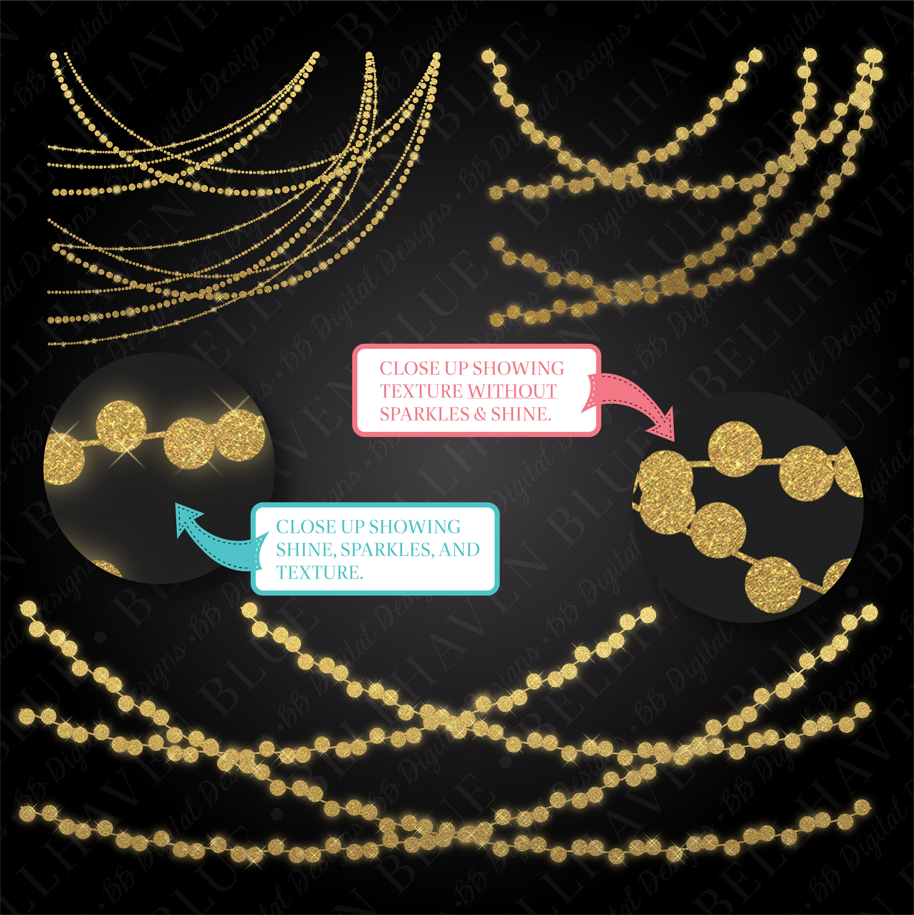 Gold String Light & Garland Clipart, Sparkle, Shine, Fairy, Christmas ...