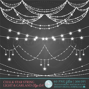 Chalkboard Star String Light & Garland Clipart, PNG Files, Instant ...