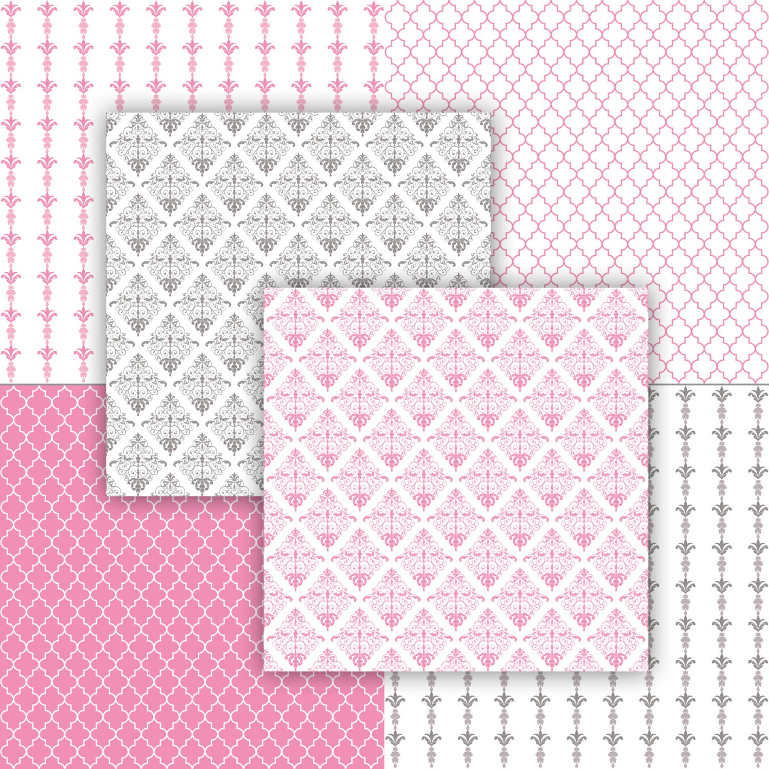 Pink and Gray Digital Paper - Etsy