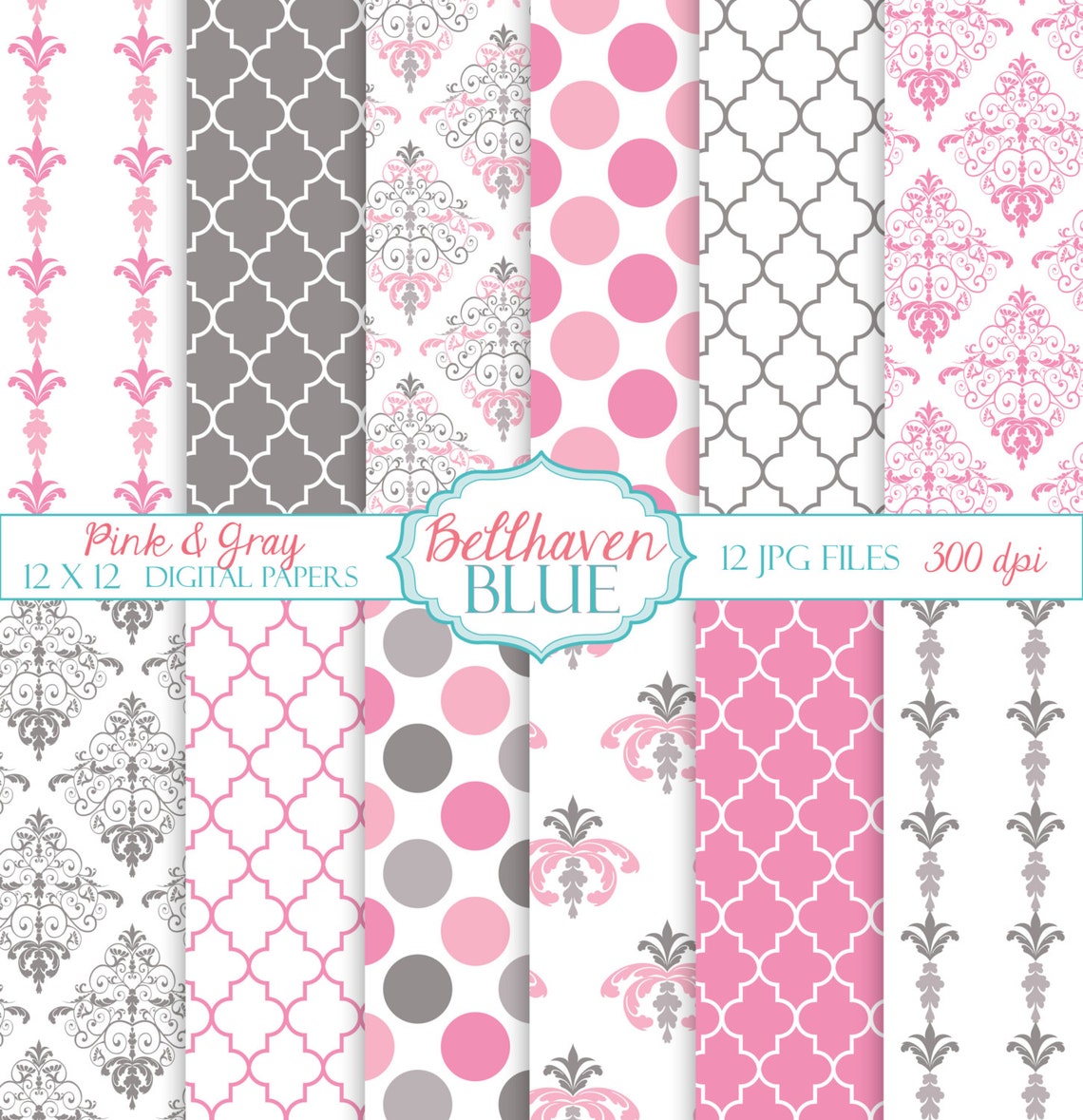 Pink and Gray Digital Paper - Etsy