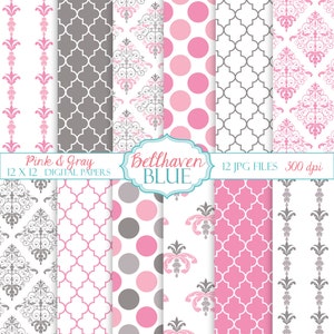 Pink and Gray Digital Paper - Etsy