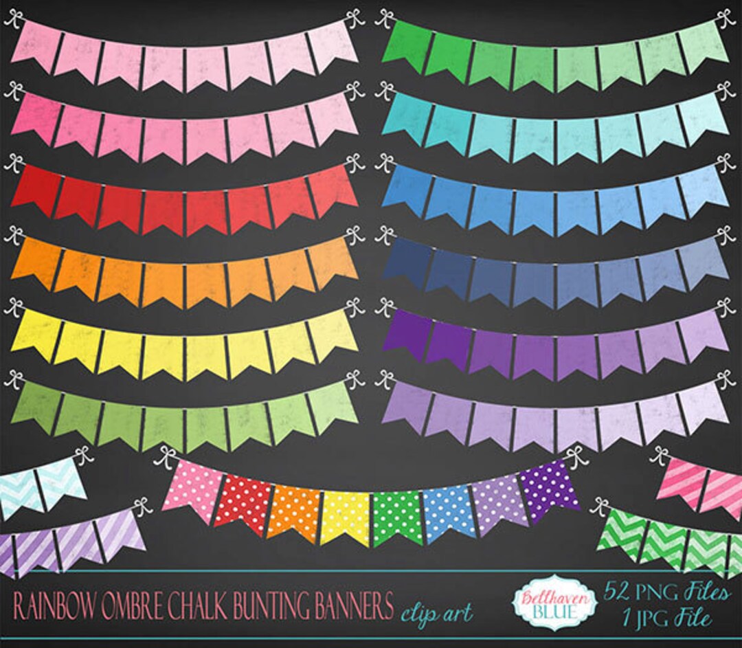Rainbow Ombre Chalk Bunting Banner Clipart - Etsy