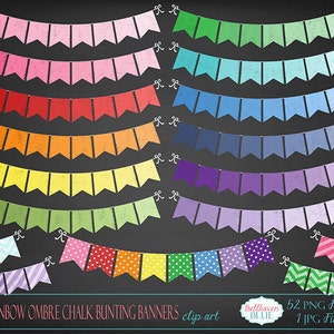 Rainbow Ombre Chalk Bunting Banner Clipart - Etsy