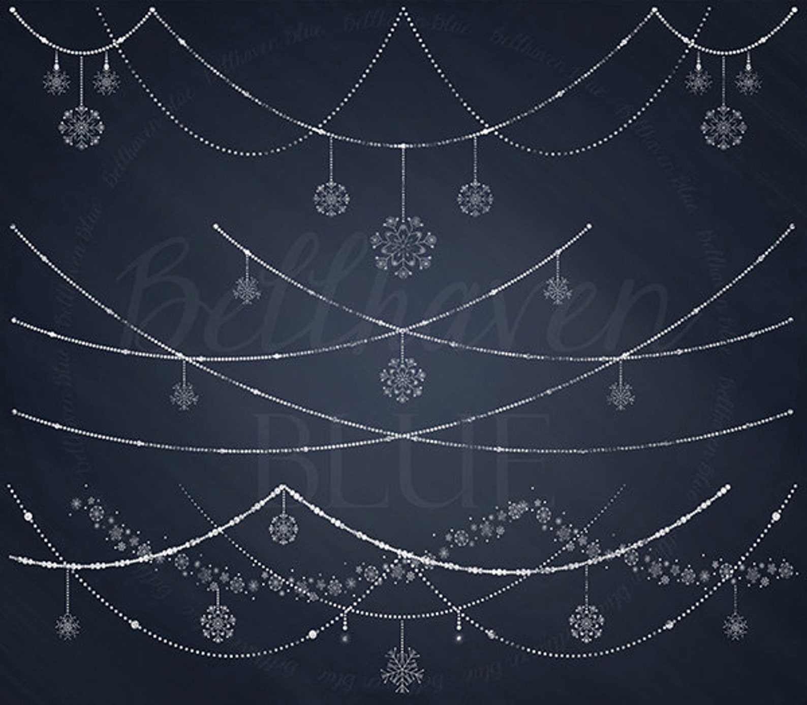 Chalkboard Snowflake Garland Clipart, Chalk Effect, Holiday, Winter ...