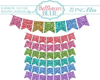 Rainbow Ombre Chalk Bunting Banner Clipart | Etsy