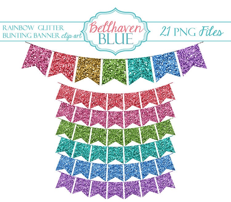 Rainbow Glitter Bunting Banner Clipart - Etsy