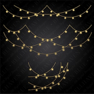 Gold String Light & Garland Clipart, Sparkle, Shine, Fairy, Christmas ...