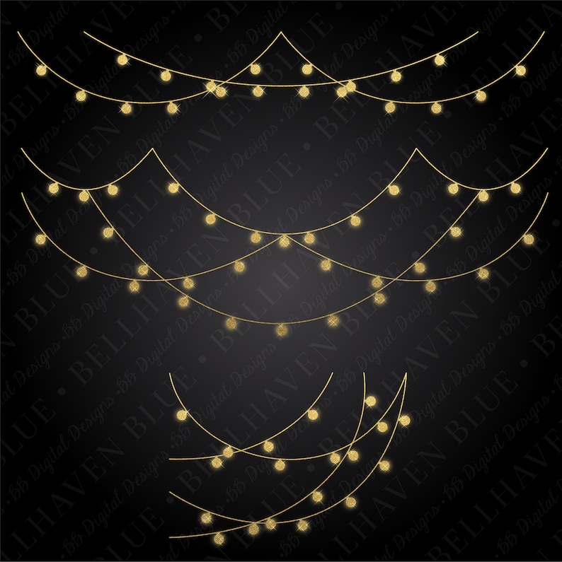 Gold String Light & Garland Clipart, Sparkle, Shine, Fairy, Christmas ...