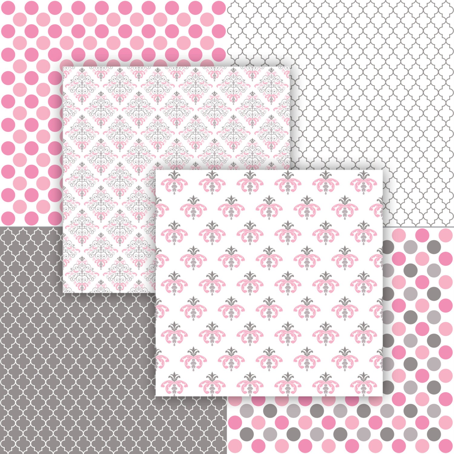 Pink and Gray Digital Paper - Etsy