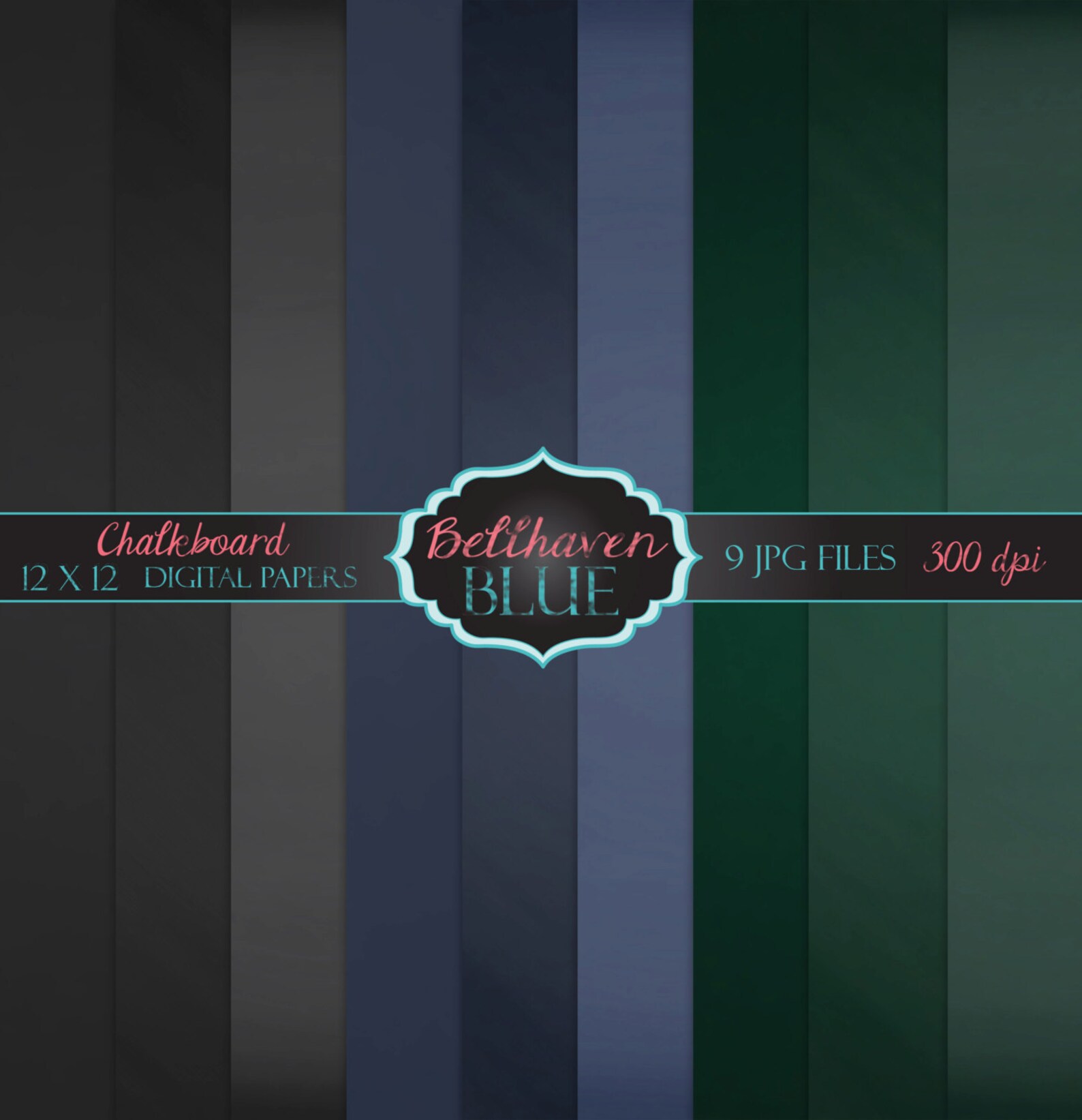 Black, Blue, Green Chalkboard Digital Papers - Etsy
