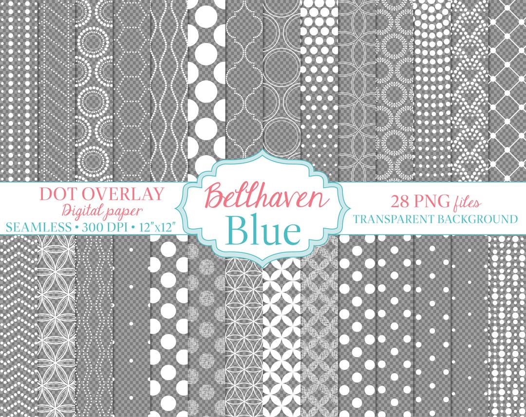 Dotty Overlay Digital Paper, 28 PNG Files, Transparent Background ...
