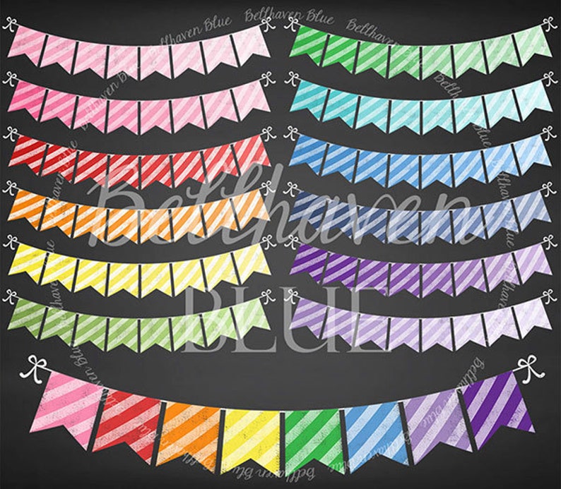 Rainbow Ombre Chalk Bunting Banner Clipart - Etsy
