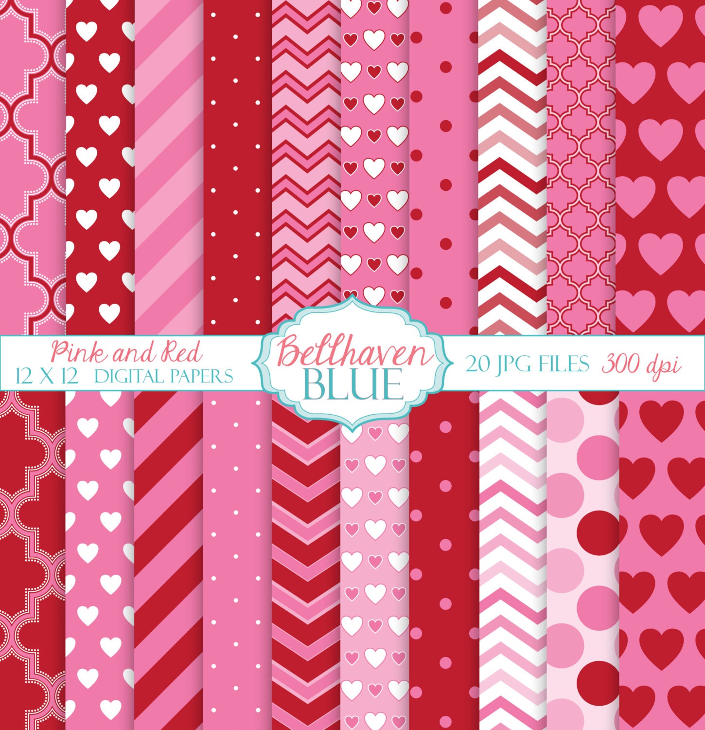 Pink and Red Valentine Digital Paper | Etsy