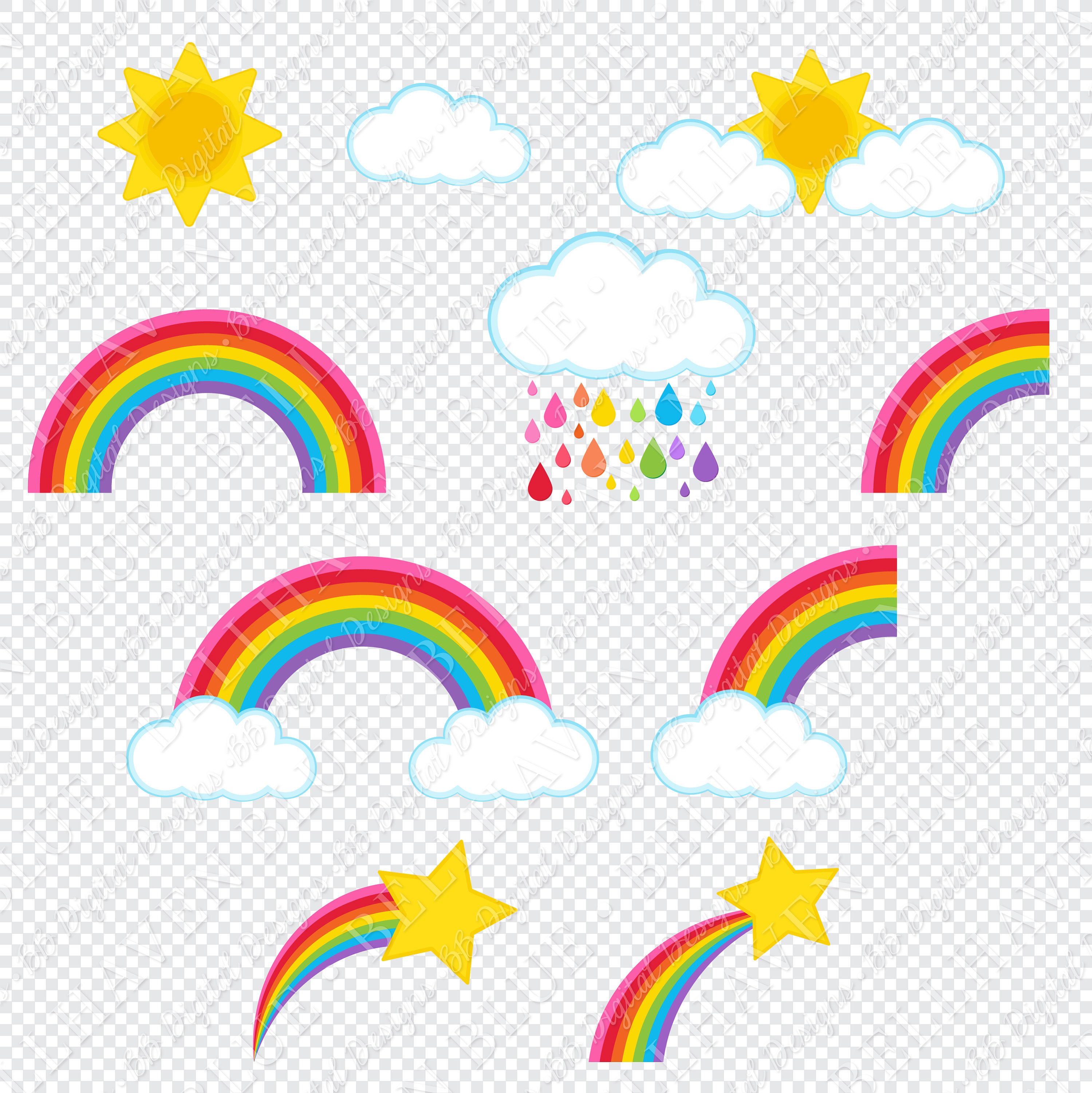 Rainbow Clipart & Digital Paper, Hearts, Stars, Rainbow Bunting Banners ...