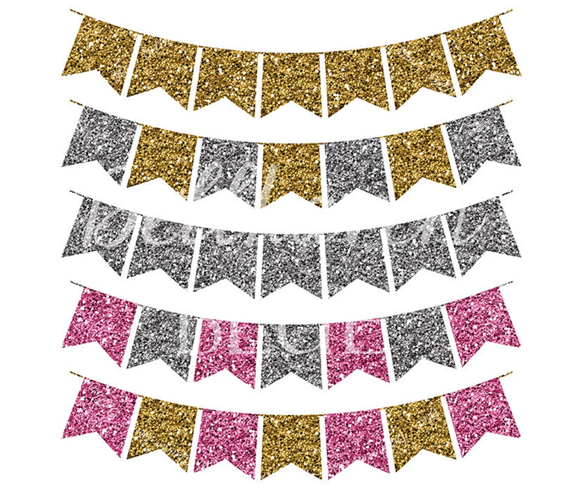 Gold and Silver Glitter Bunting Banner Clipart - Etsy