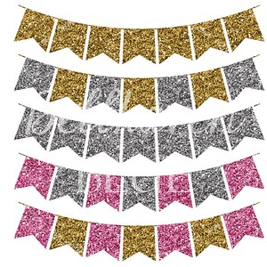 Gold and Silver Glitter Bunting Banner Clipart - Etsy