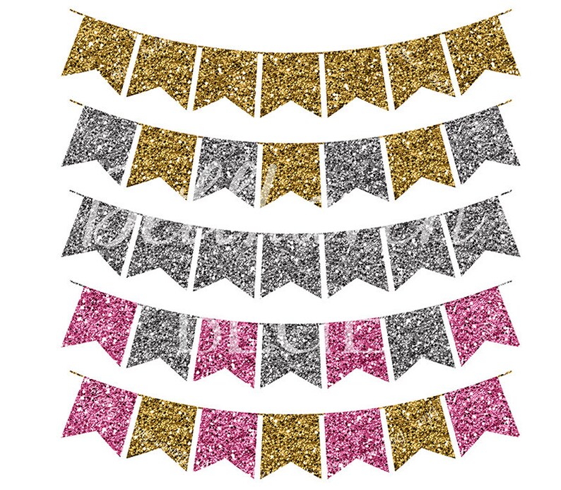 Gold and Silver Glitter Bunting Banner Clipart - Etsy