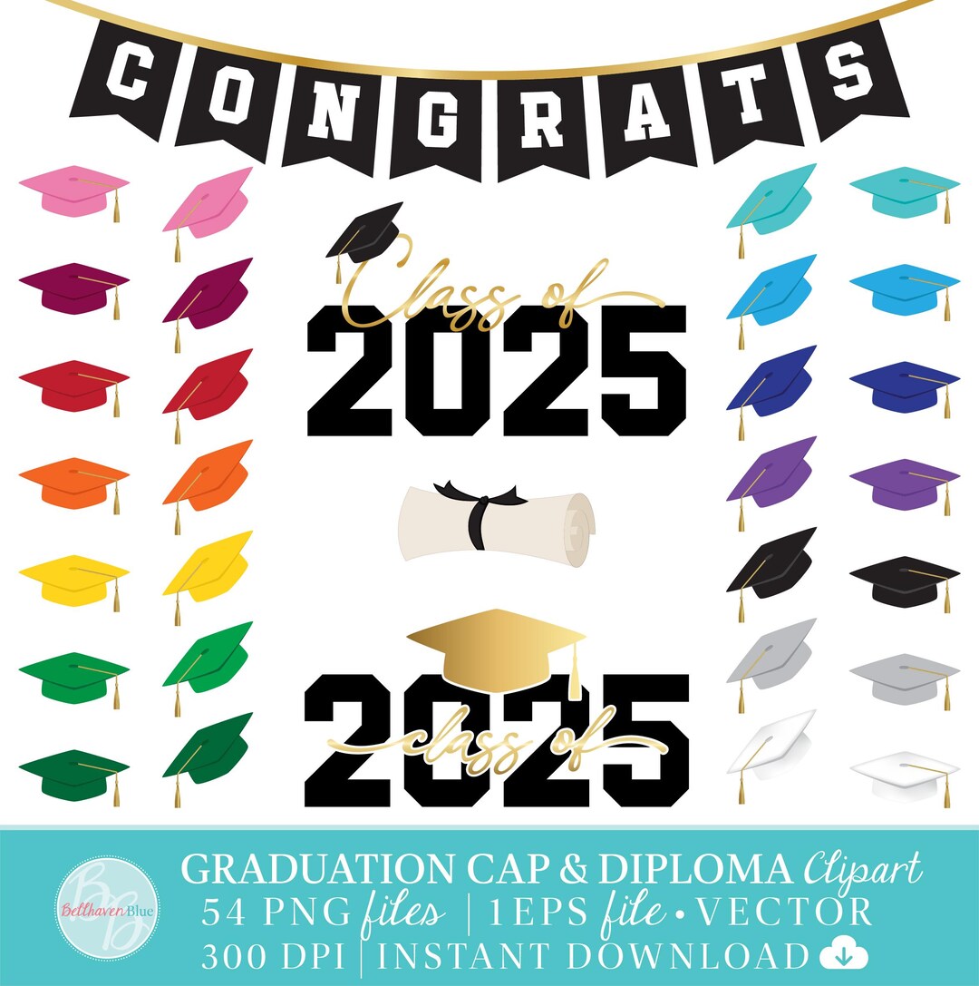 Graduation Cap and Diploma Clip Art, PNG, EPS, Vector, Cap, Tassel ...